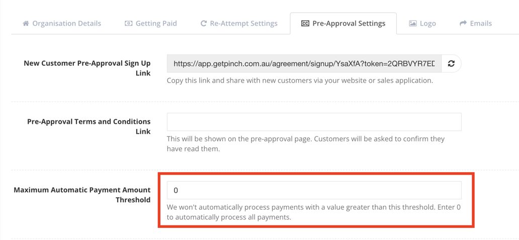 Pinch Account Configuration