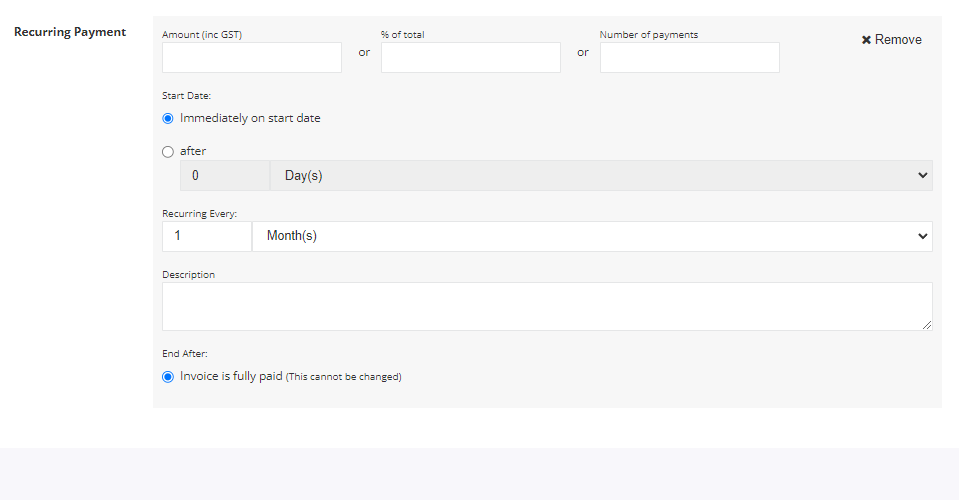 Enhancements to invoice breakdown payment plans